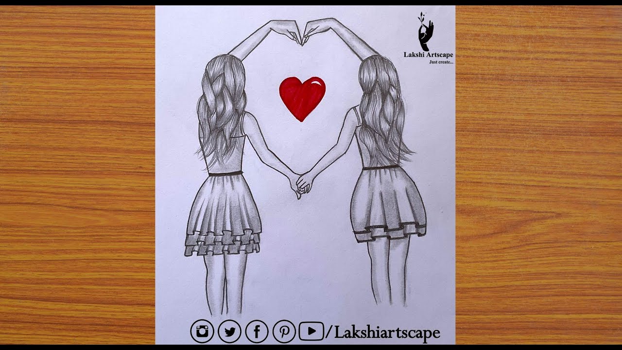 Best friends pencil Sketch Tutorial || Friendship day drawing || BFF ...