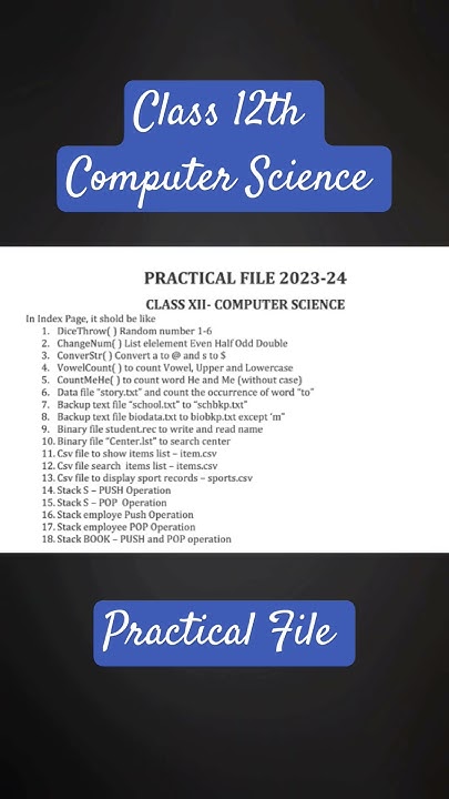 Class 12th Computer Science Practical File 2023-24| Computer Science Practical #shorts - YouTube