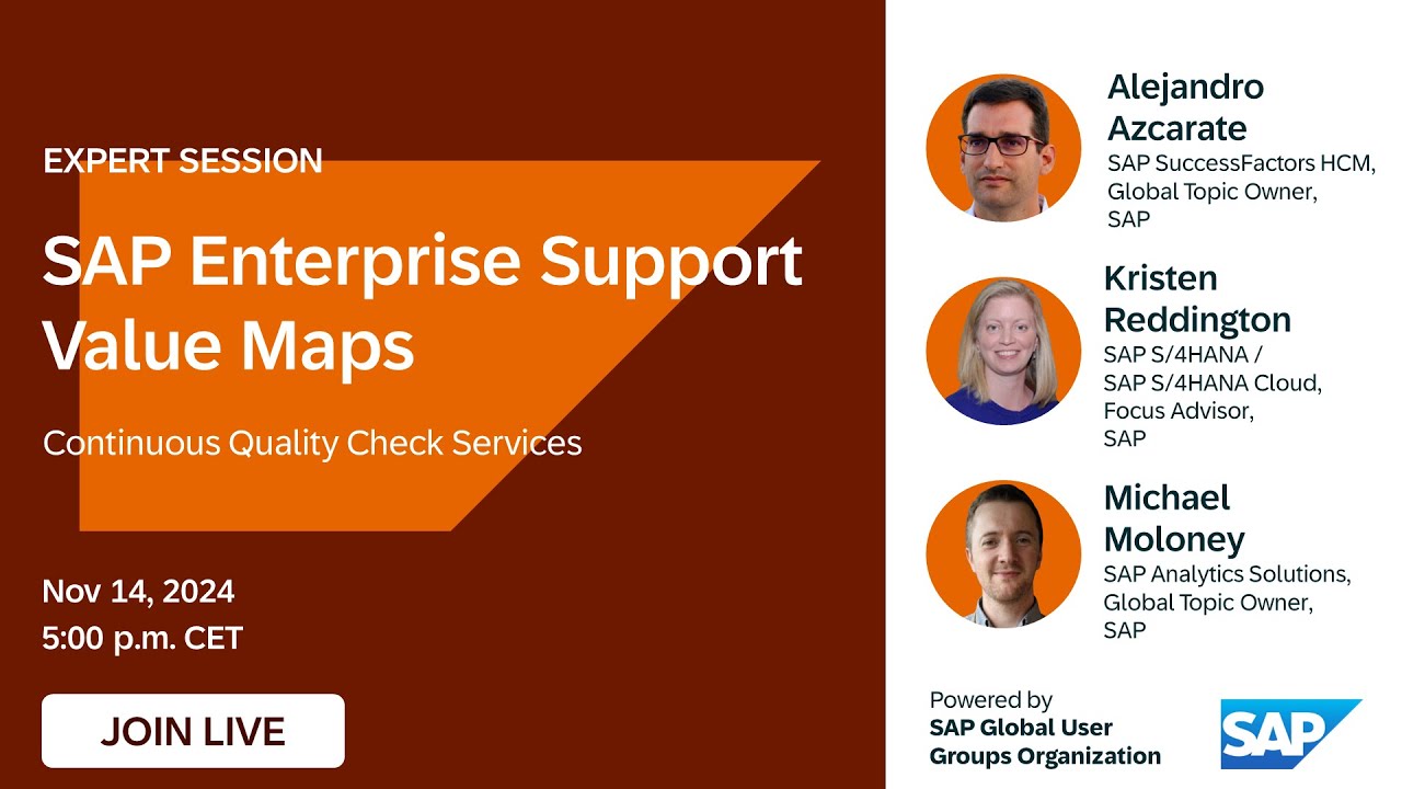 LIVE SESSIONS on SAP Enterprise Support value maps – Continuous Quality ...