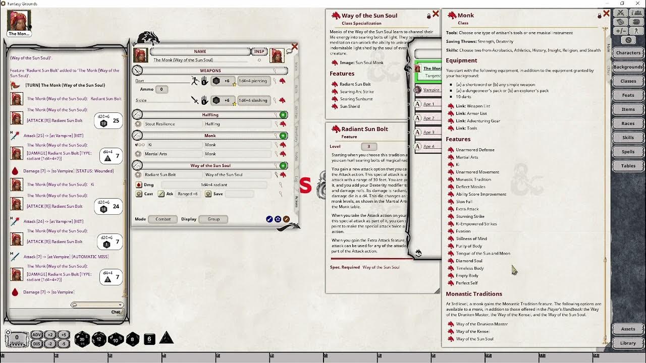 FGU Character Creation | 5e | Monk Class - Way of the Sun Soul | Fantasy Grounds Unity - YouTube