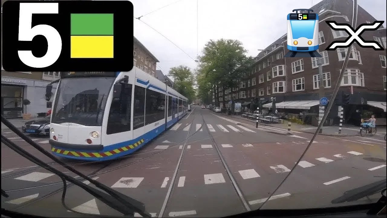 🚊 GVB Amsterdam Tramlijn 5 Cabinerit Amstelveen Stadshart - Westergasfabriek Driver's view POV ...