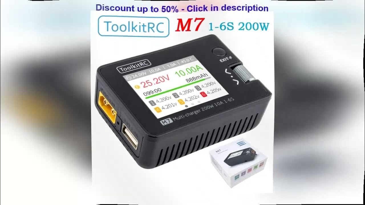 ToolkitRC M7 200W 10A DC Balance Charger Discharger for 1-6S Lipo Battery With Voltage Servo ...