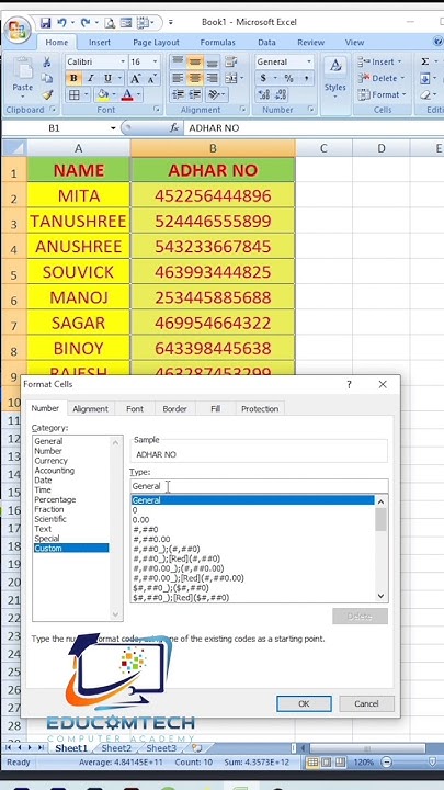 Adhaar Number Mai Hyphen Kaise Dale Excel Mai Educomtech Shorts Explore Exceltricks