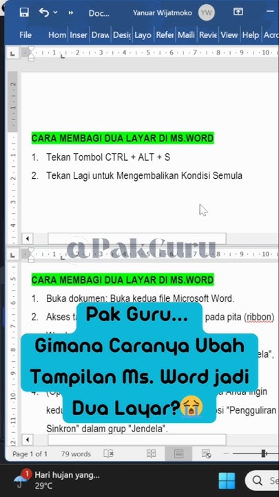 Trik Ubah Ms. Word Jadi Dua Layar #tutorial #msword - YouTube