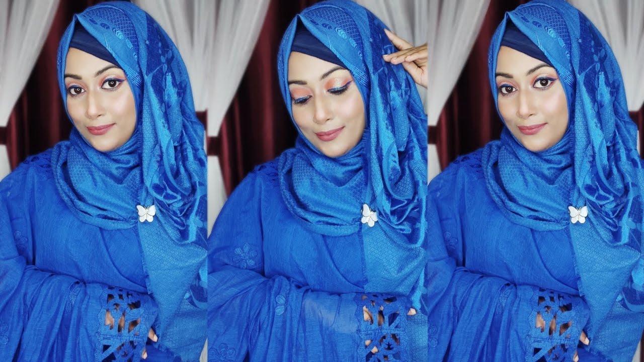 How to wear hijab with saree💙||wedding guest hijab tutorial with saree ...