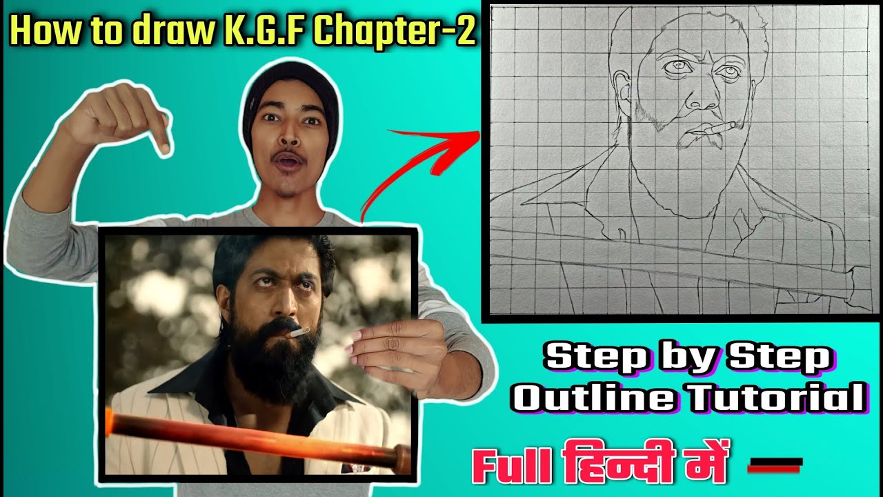 How To Draw KGF Chapter 2 | Step by Step Outline Tutorial for beginners ...