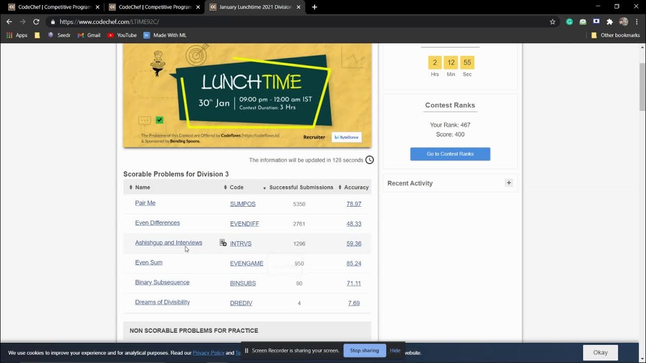 Codechef January Lunchtime 2021 | Complete Solution Of All Problems | EVENDIFF | INTRVS ...