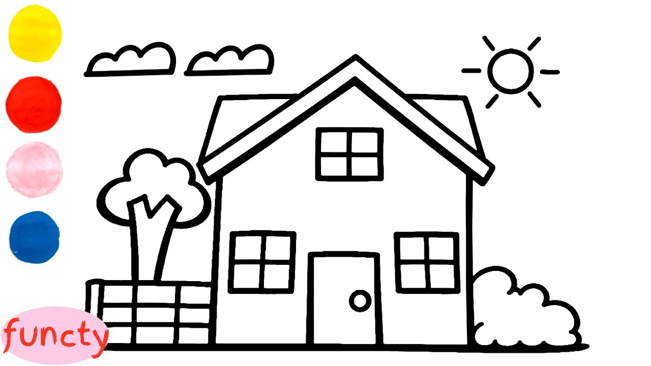 How to draw and color a traditional house for kids - YouTube