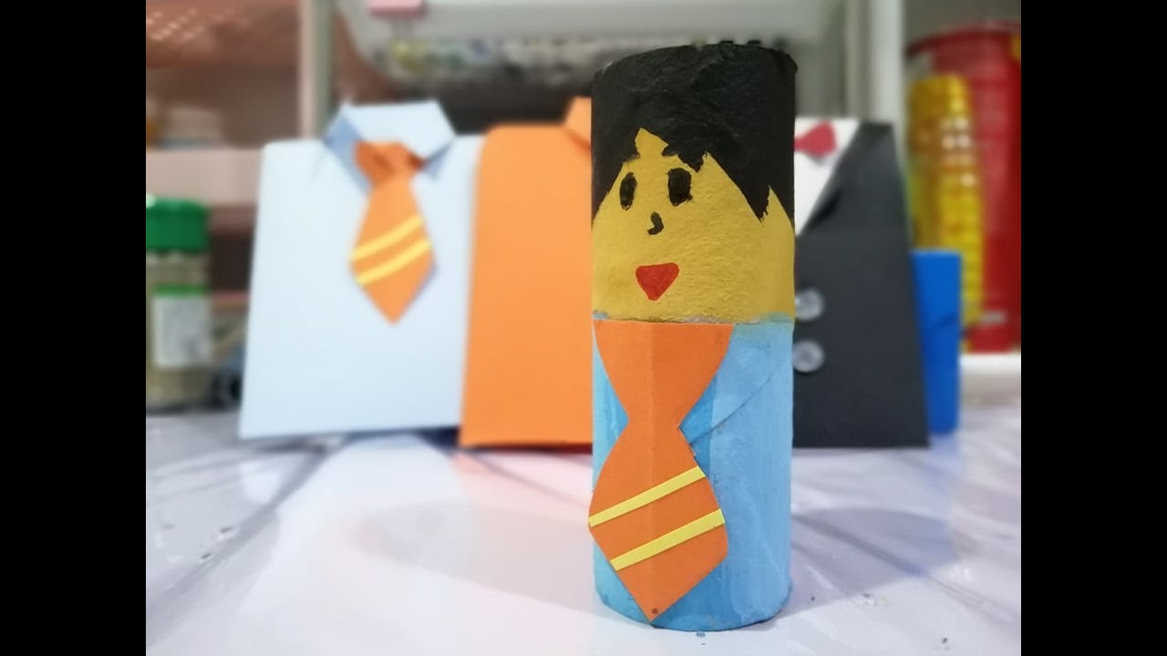 手工篇：爸爸人偶 (卫生纸筒）Boneka bapa 【父亲节小手工/Kraf hari bapa】 - YouTube