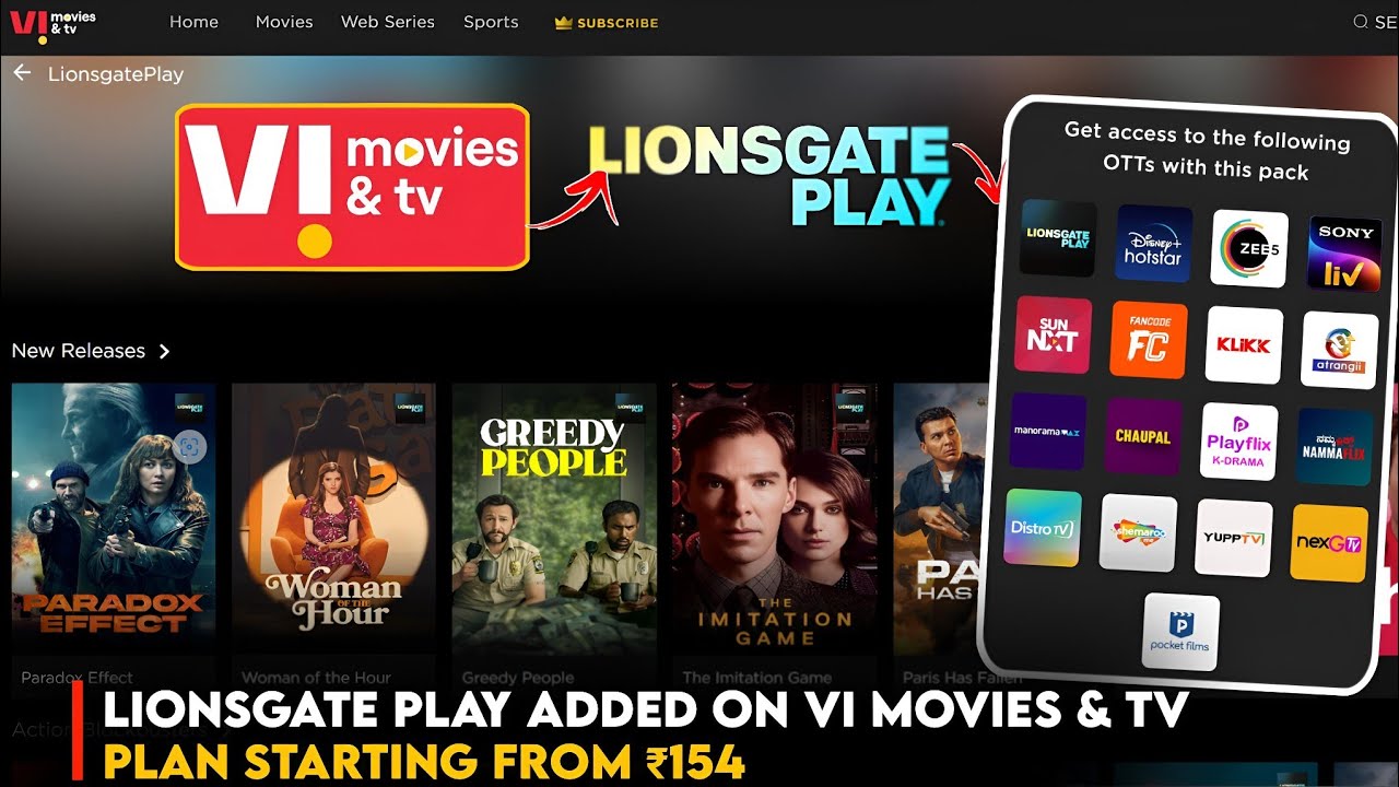 Lionsgate Play Added on VI Movies And TV🔥: Plan Starts From ₹154, 15 ...