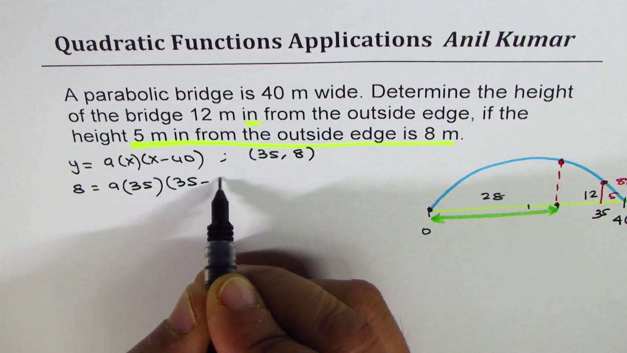 Find the height of 40 m bridge 12 m in from the outer edge - YouTube