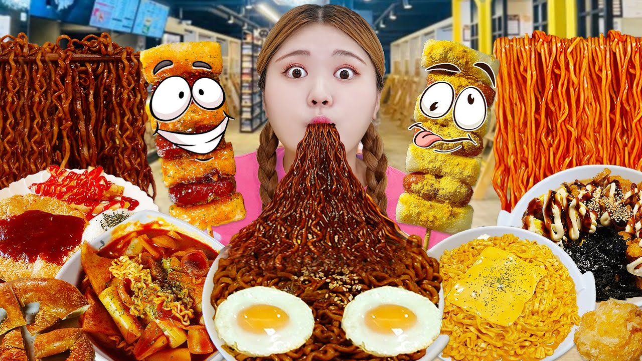 ASMR Mukbang Korean Food comic book cafe TTeokbokki Noodles by HIU 하이유 ...