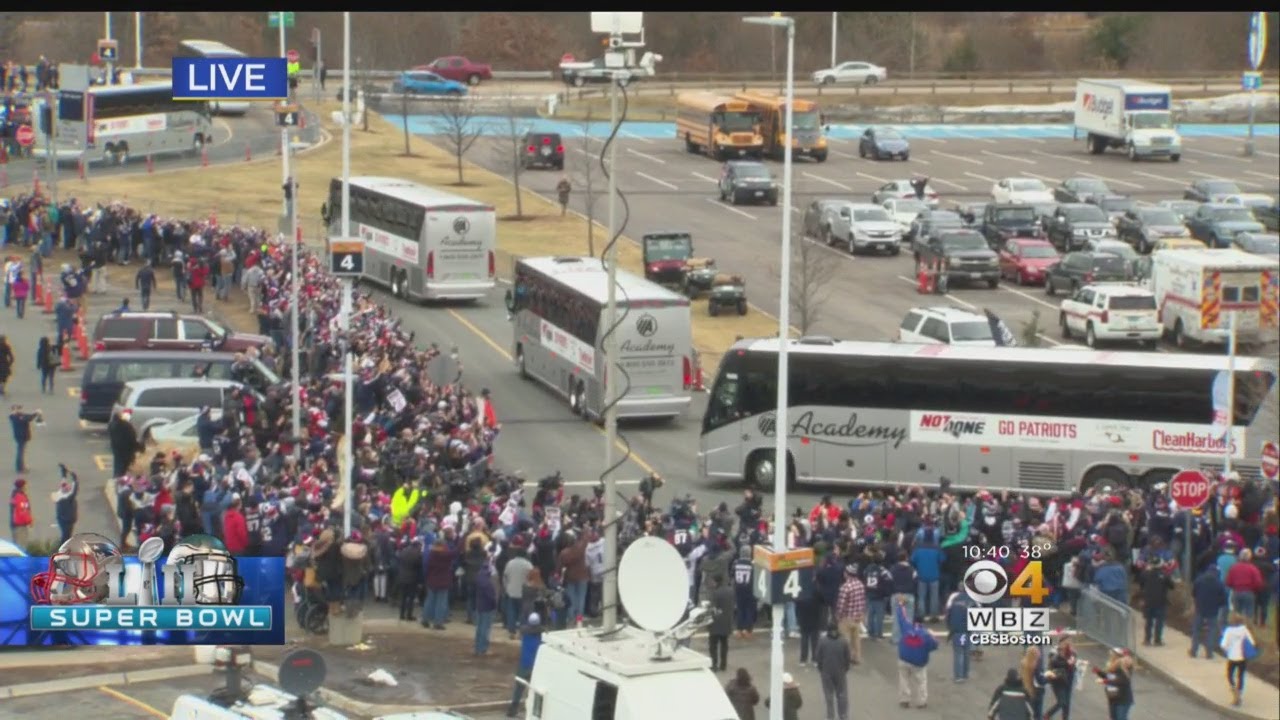 Patriots Buses Depart Gillette Stadium Following Send-Off Rally - YouTube