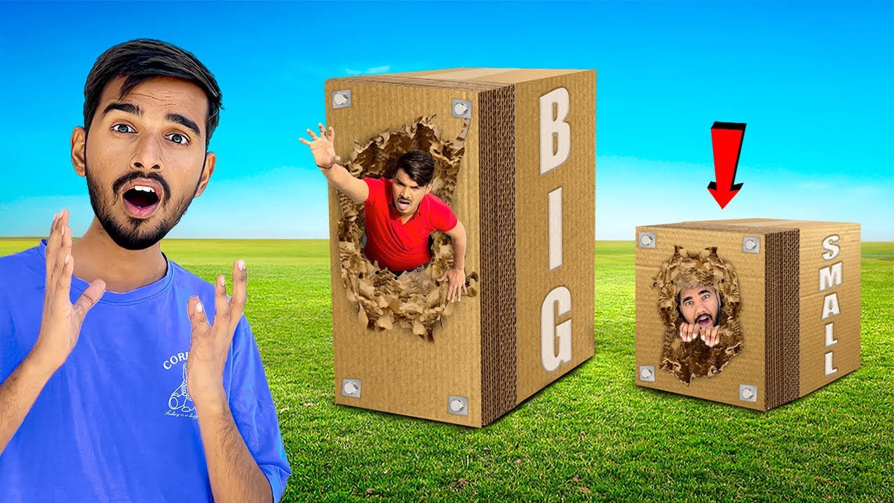 Big Vs Small Unbreakable Box Challenge - 100 Layers Cardboard Trap ...