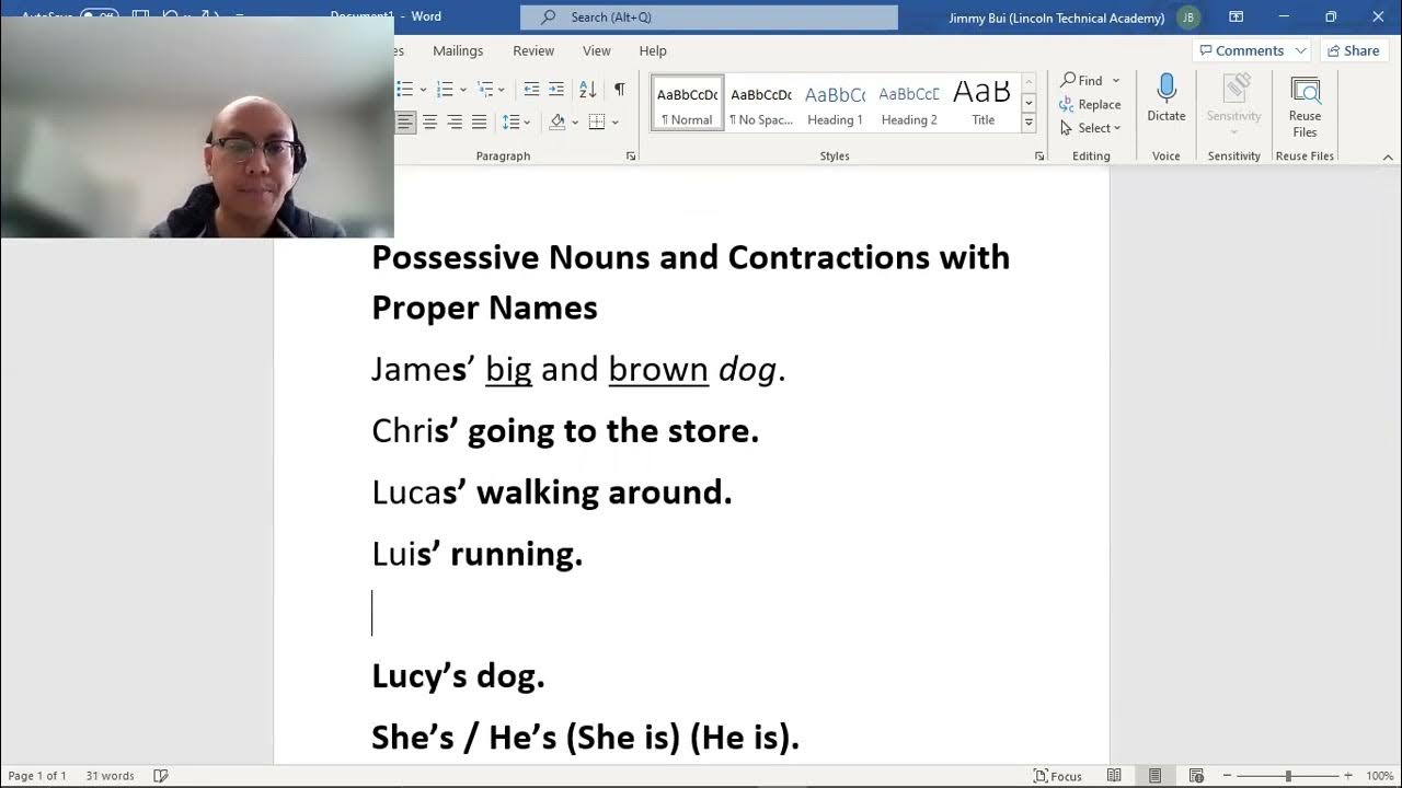Possessive Nouns and Contractions with Proper Names - YouTube