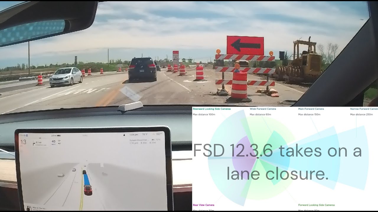 FSD 12.3.6 Handle Lane Closures Like a Human #tesla #fsd12 #selfdriving ...