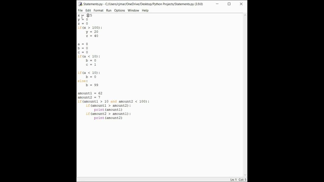 Write an if statement that assigns 20 to the variable y and assigns 40 to the variable z if the ...
