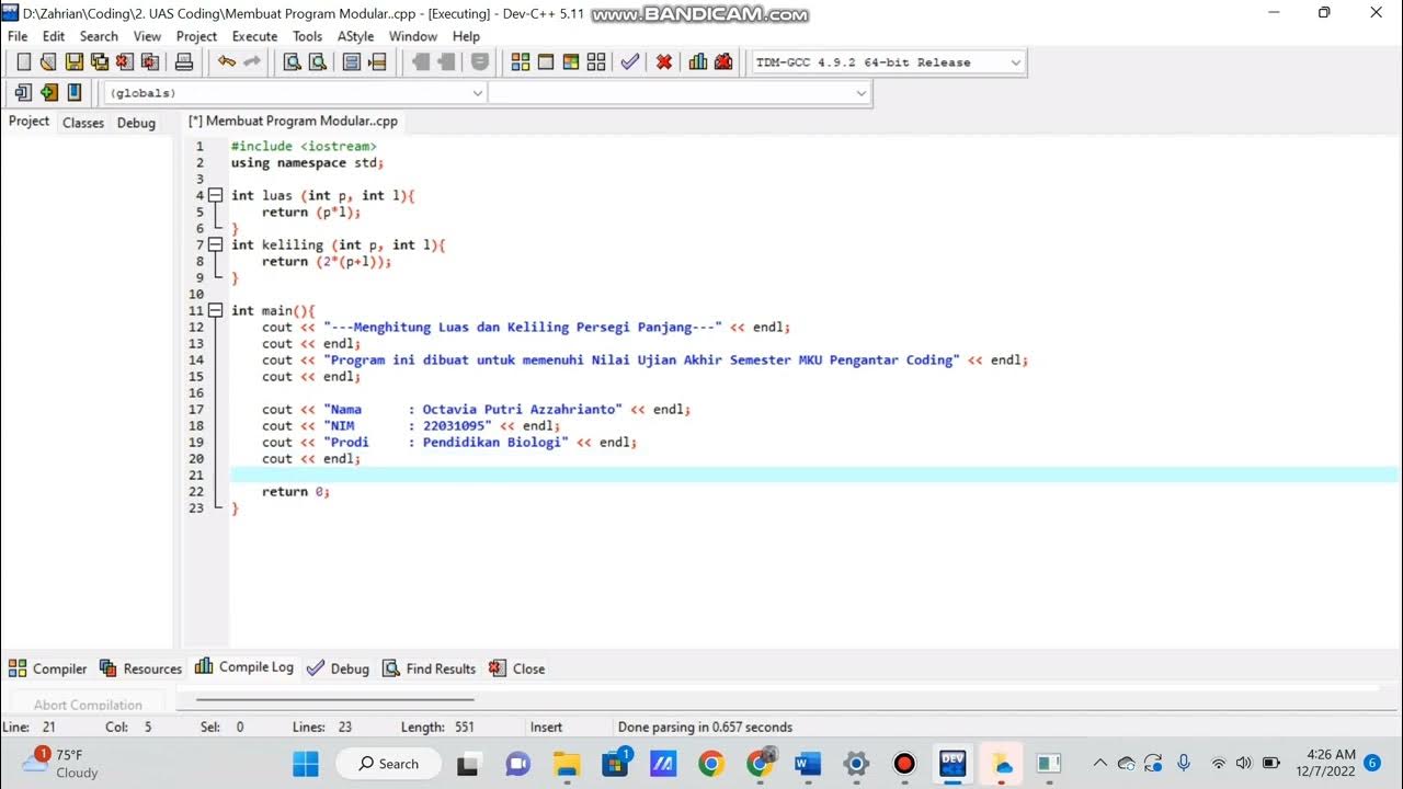 Tugas Ujian Akhir Semester MKU Pengantar Coding Program Modular Sederhana - YouTube