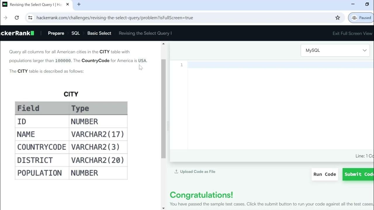 Revising Select Query 1 | HackerRank SQL Questions solutions - YouTube