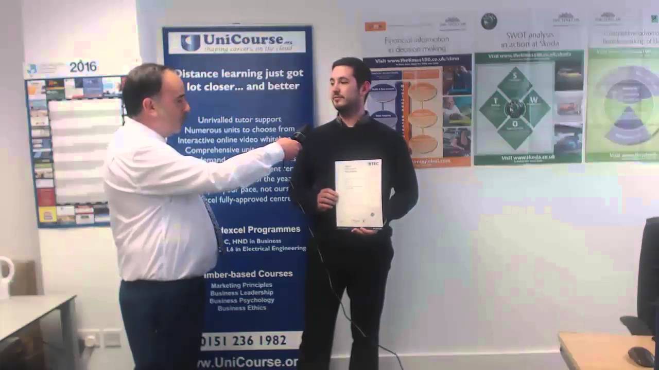 UniCourse Presents HNC Electrical Diploma to Daryl Viles - YouTube