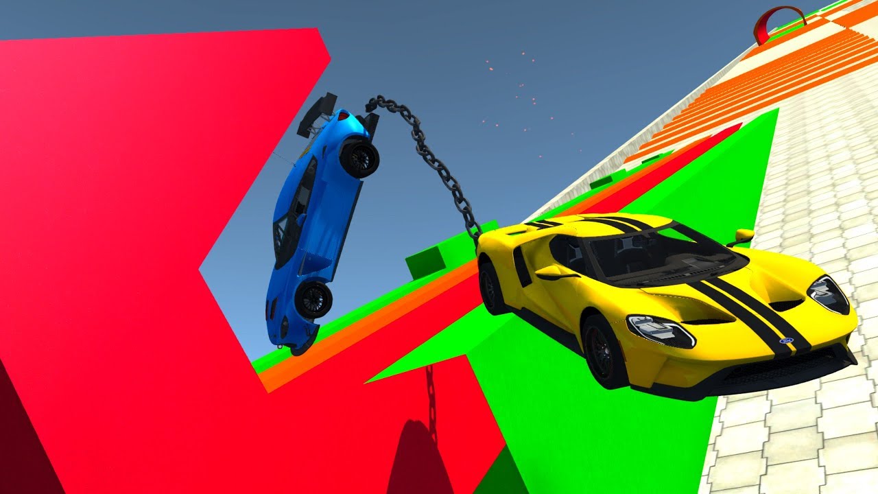 Chained Cars Against Insane Descent - BeamNG Drive Crash Testing - YouTube