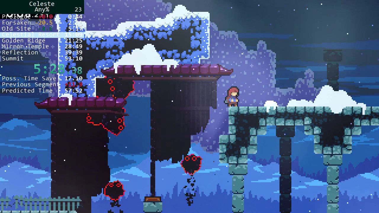 Celeste Any% speedrun 52:15.276 - YouTube