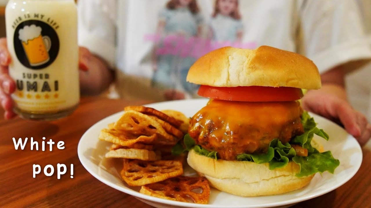 Japanese cheeseburger combo / lotus root chips & calpico soda homemade ...