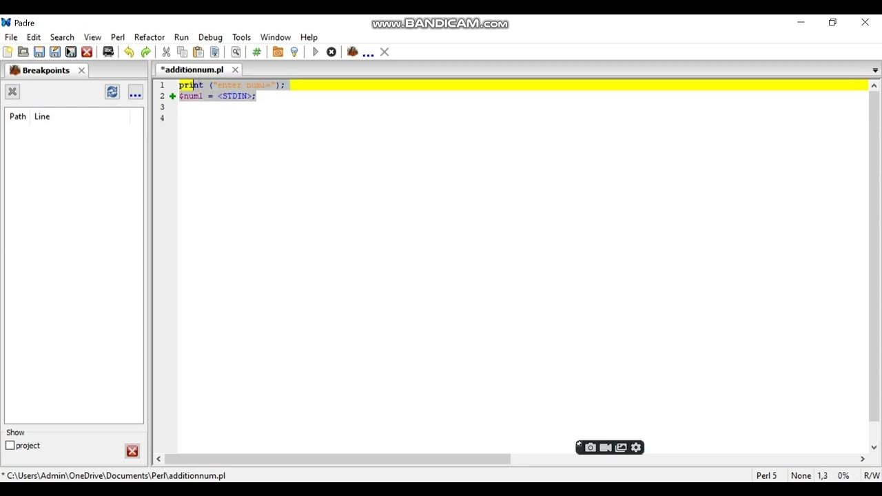 Adding two numbers in perl (Padre Perl) - YouTube