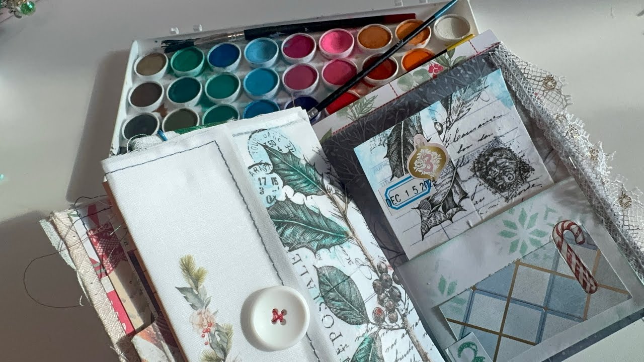 Watercolor & decoupage on fabric / day 3 of 12 days of journaling - YouTube