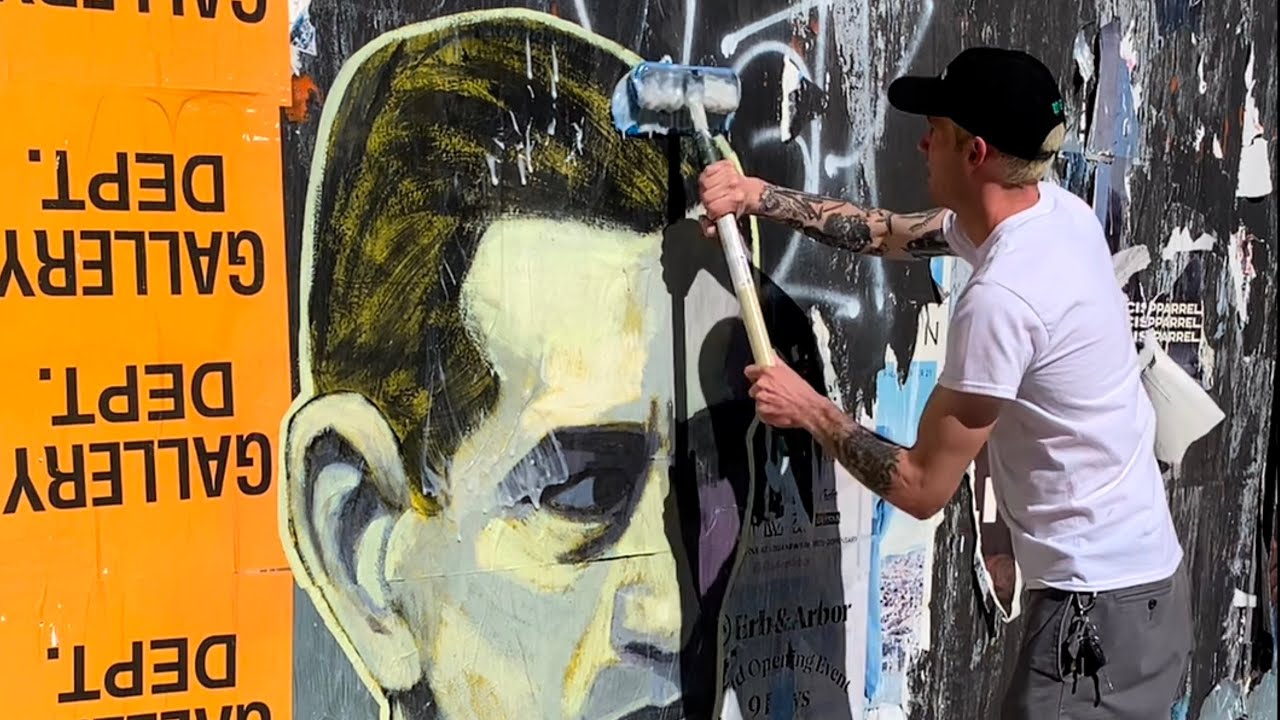 Wheatpasting Street Art in Los Angeles (daytime raw cut 2) - YouTube