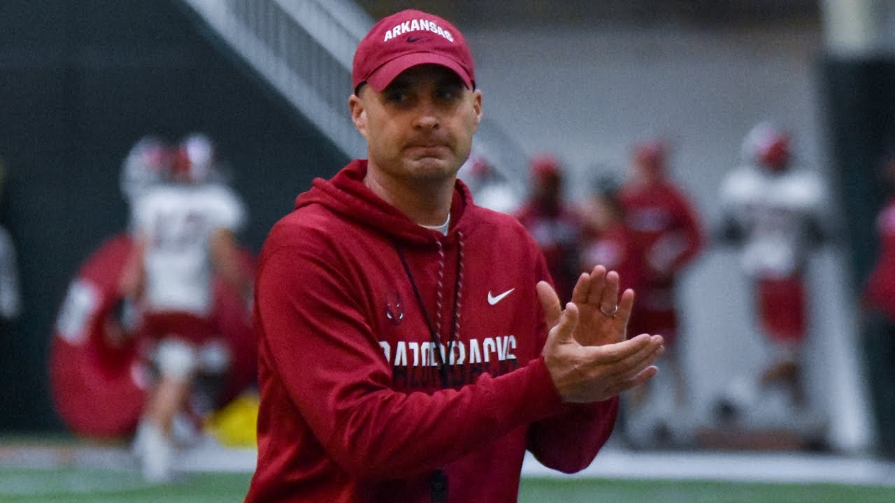Lunney before Razorbacks' practice Thursday, his second - YouTube