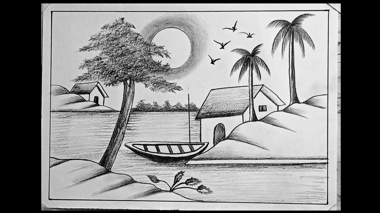 Very easy to draw Sunset scenery drawing with pencil step by step - YouTube