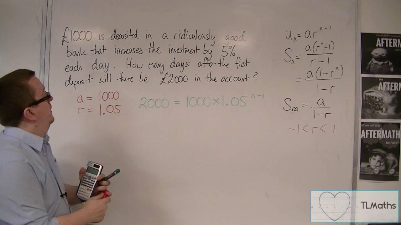OCR MEI Core 2 5.34 A Geometric Sequence Problem using Logarithms Example 1 - YouTube
