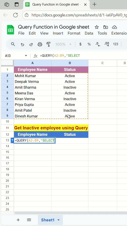 Find Inactive Employees with QUERY in Google Sheets #shorts #viral #googlesheets - YouTube
