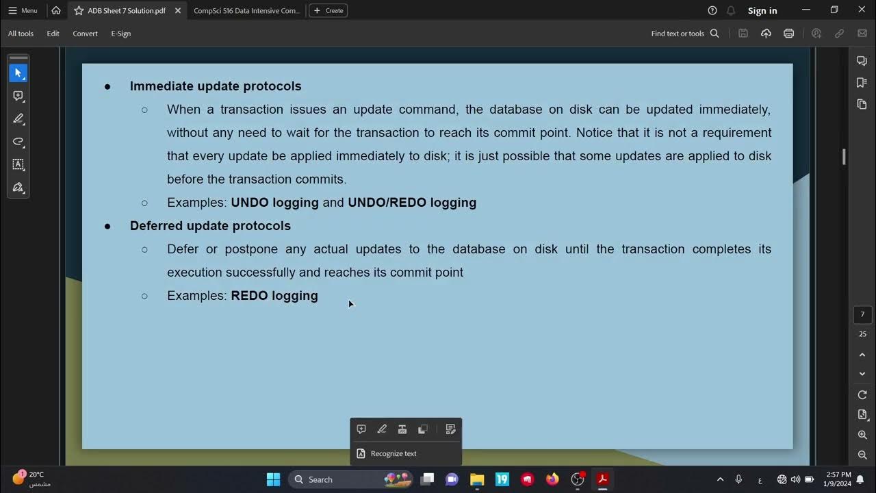 Advanced Database Course, Recovery Techniques Sheet Explanation - YouTube