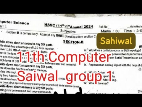 11th class computer sahiwal group 1 paper 2024 | 1st year computer ...