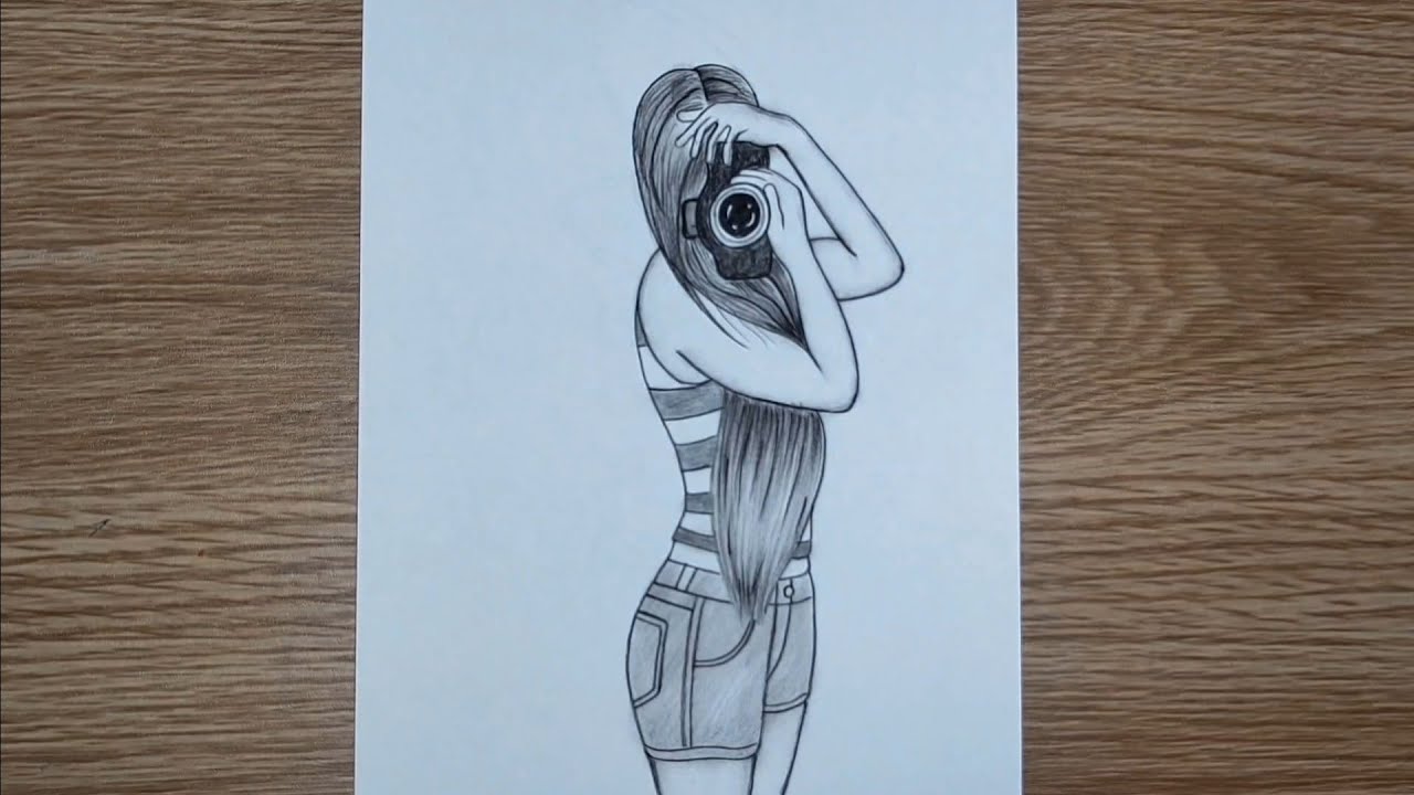 How to draw a Girl is holding the Camera || Step by Step Pencil drawing ...