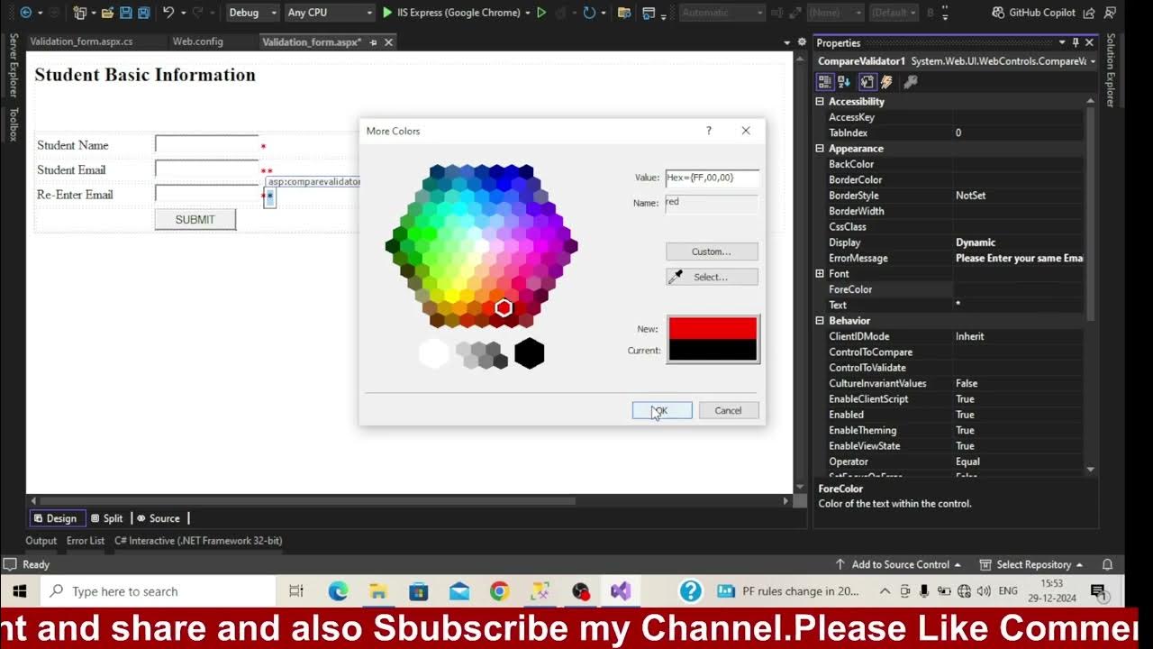 CLASS: 10 how to use compare validate in ASP NET WEB Form - YouTube
