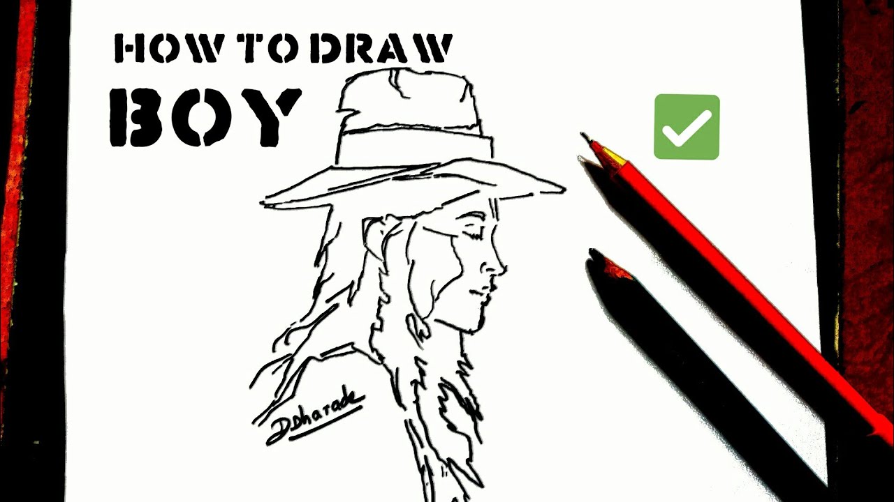 How to draw BOY with cap ¶ cute boy draw black pen, Boy for beginners ...