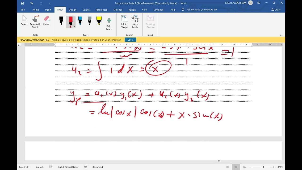 Variation Of Parameters Part 1 Youtube