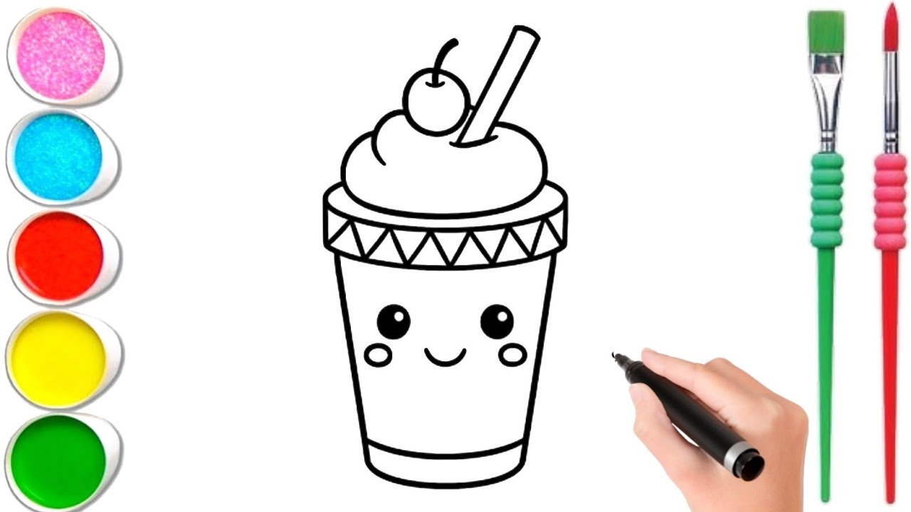 How To Draw a cute Strawberry 🍓 Shake Drawing, Painting & Coloring For ...