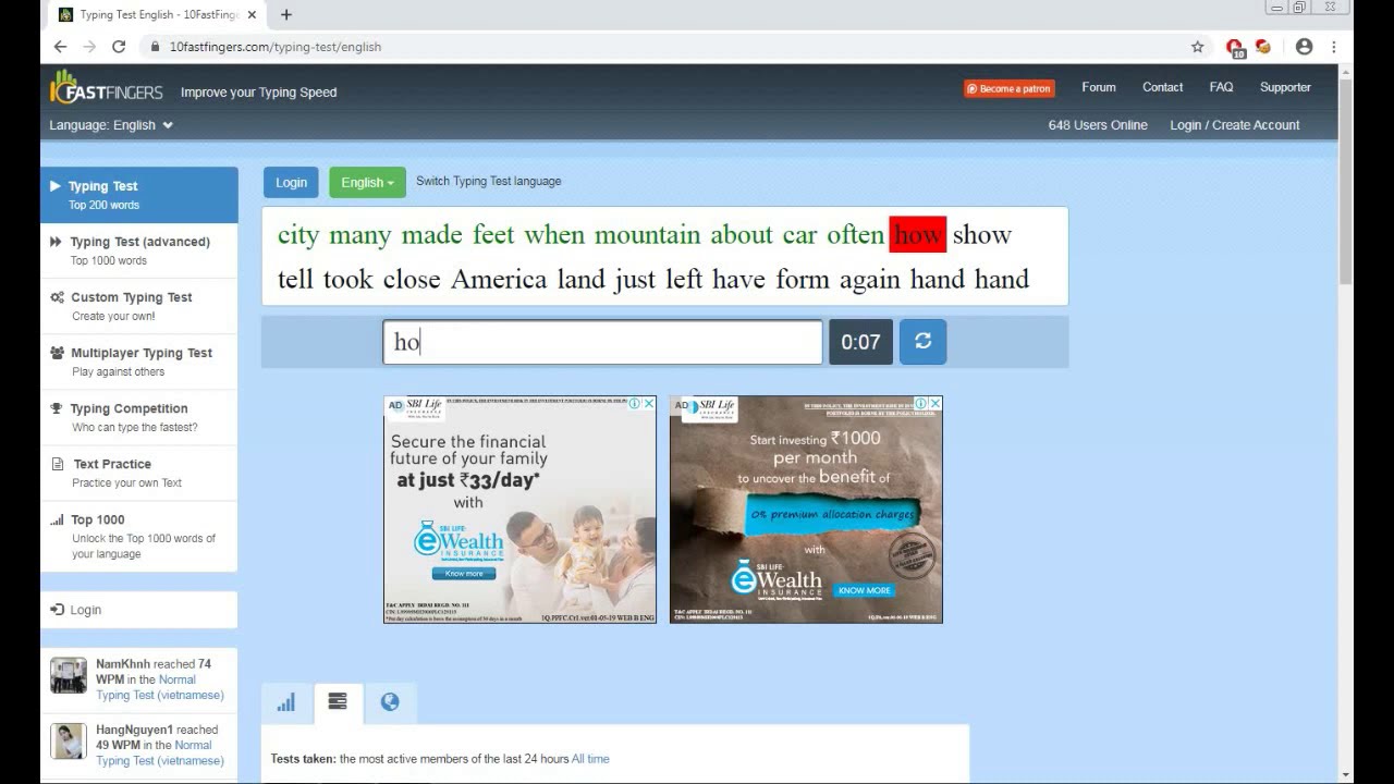10fastfingers | English Typing Speed - 94 WPM, Typing with 6 Fingers ...