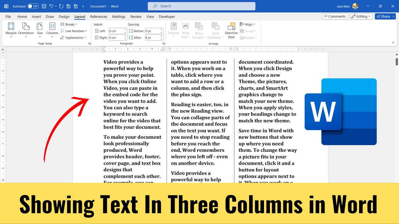 Showing Text In Three Columns in Word - YouTube