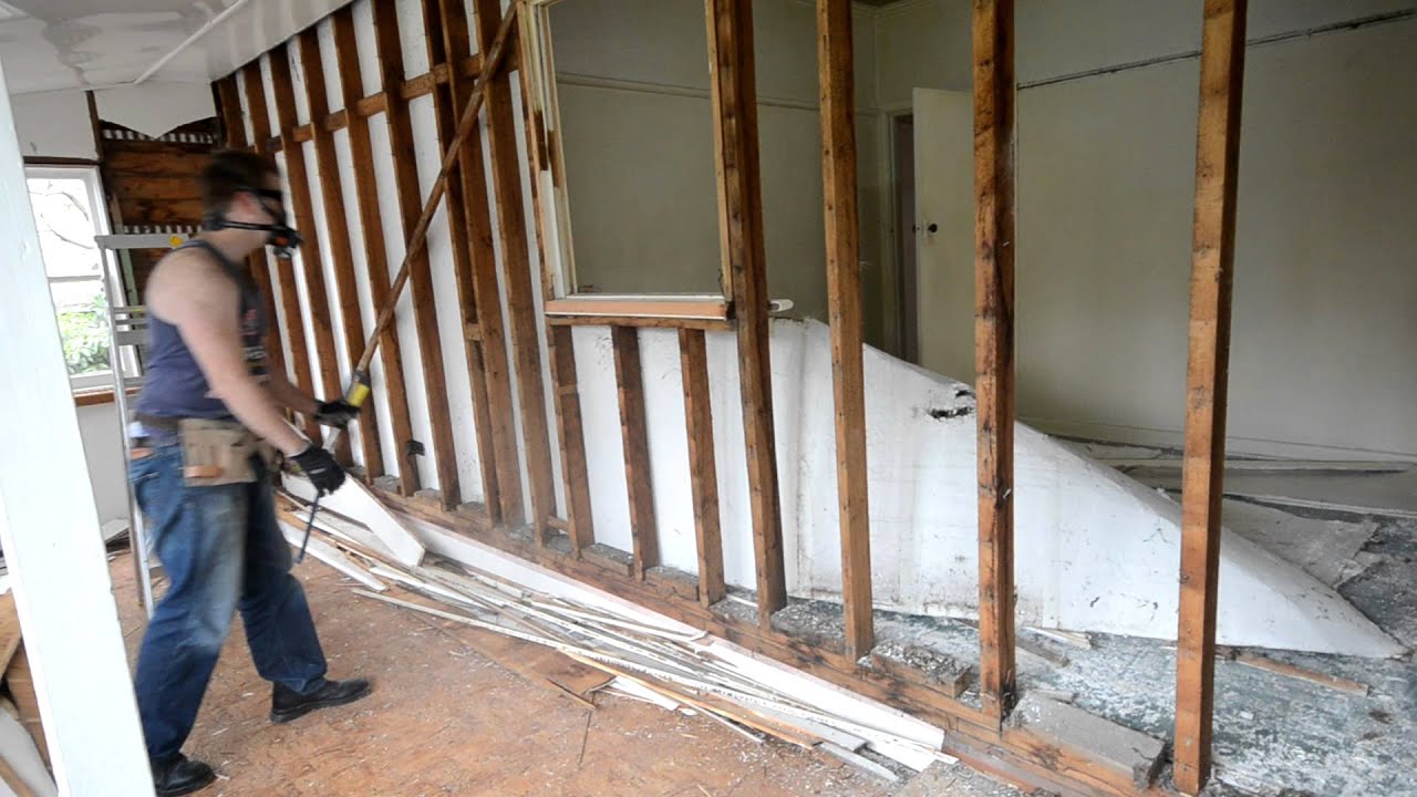 Demolition 101 - Kicking down dry wall - YouTube
