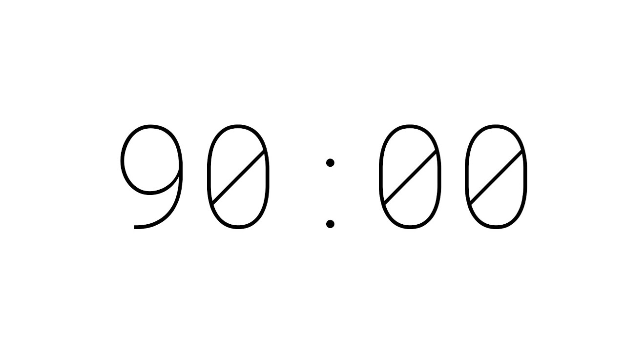 90 Minute Countdown Timer | Silent | Thin Black Font on White ...