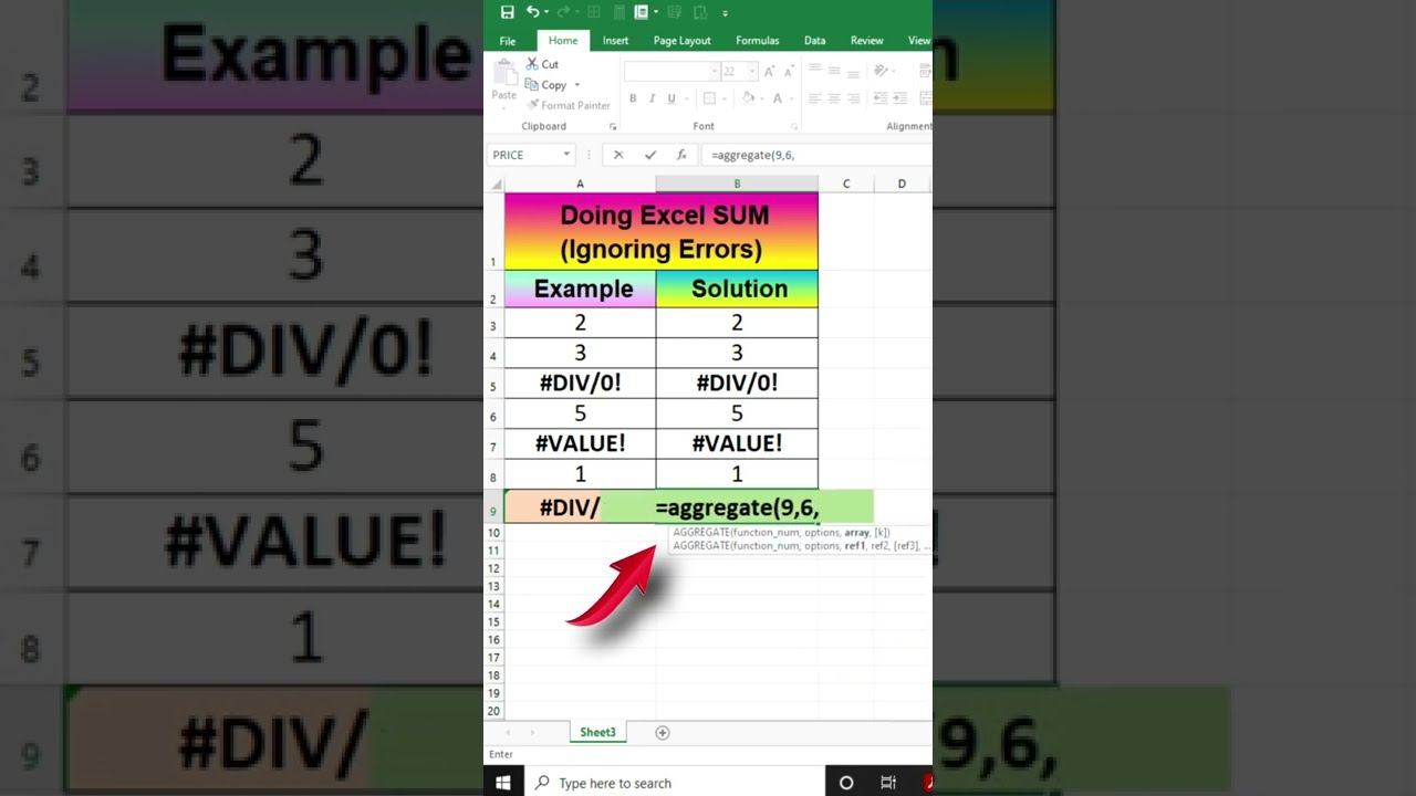 Aggregate Functions Excel Sum Ignoring Errors Excelshorts shorts By Aggregate Functions Excel Sum Ignoring Errors Excelshorts shorts By