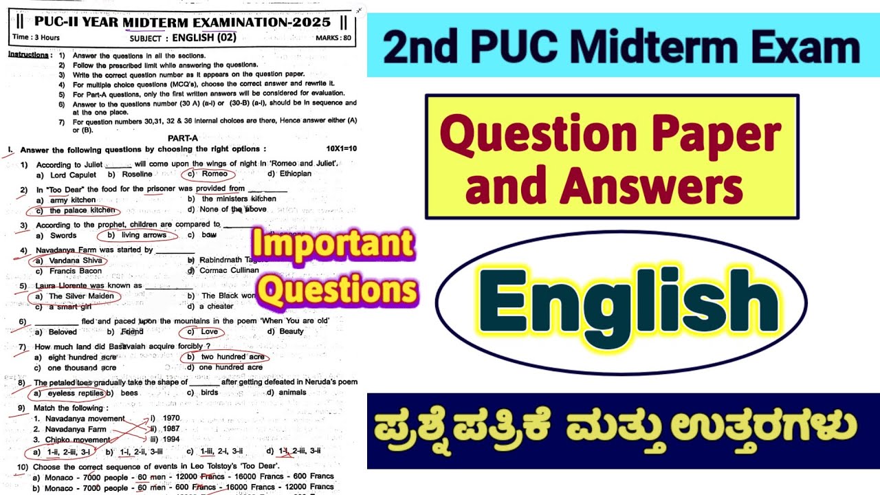 2nd PUC English Midterm Exam Question Paper with Key Answers ...