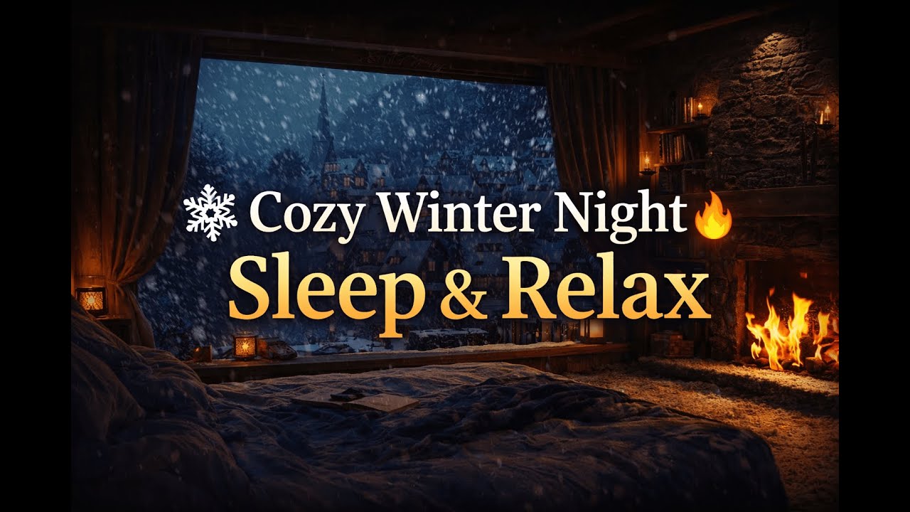 Cozy Winter Night ️🔥 Snowfall & Fireplace Crackling Sounds for Deep ...
