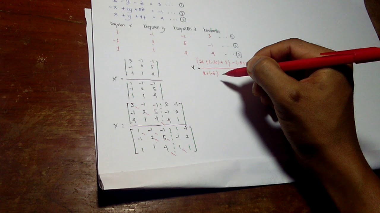 Contoh Penyelesaian SPLTV dengan Aturan Cramer - YouTube