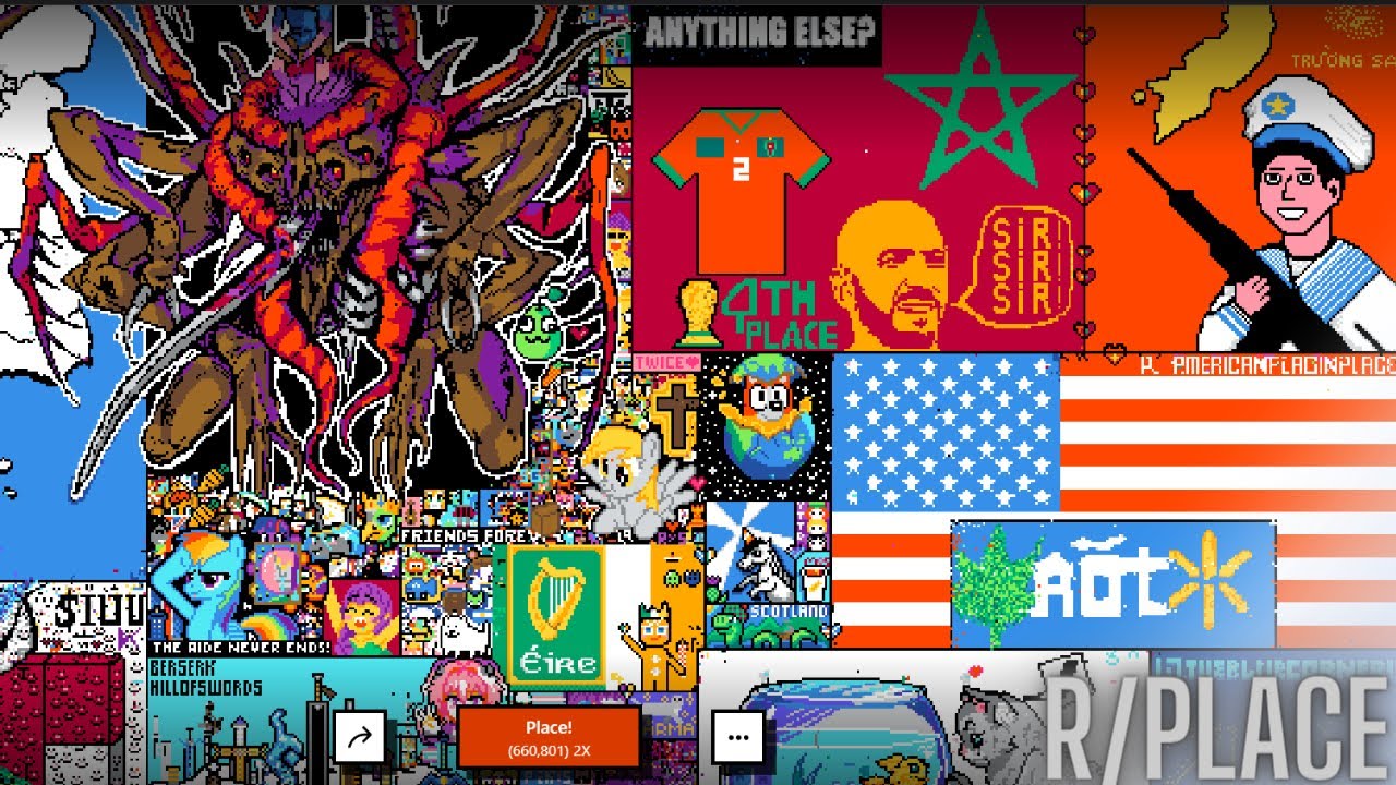 r/place: Epic Reddit Pixel Board Collaboration | Impressive Online Art ...